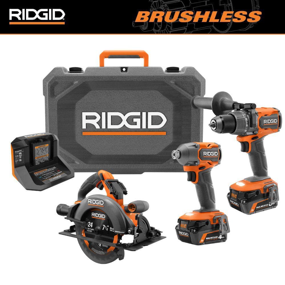 RIDGID 18V Brushless 2-Tool Combo Kit with 6.0 Ah & 4.0 Ah MAX Output ...