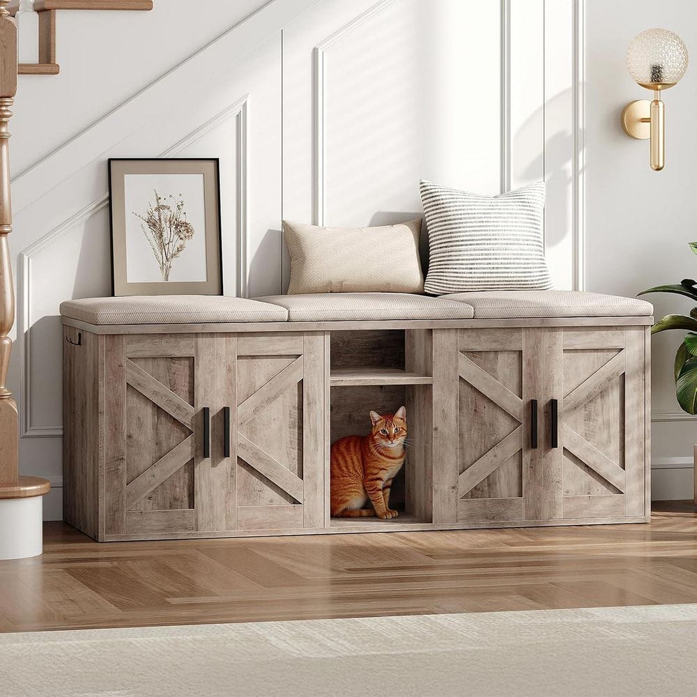 Obokata 58 in. Greige Rectangle Wood Console Table BG15MW01-HOOBRO ...