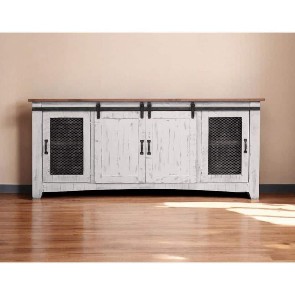 HomeRoots White TV Stand Fits TV's up to 78 in. with Cabinet;Storage ...