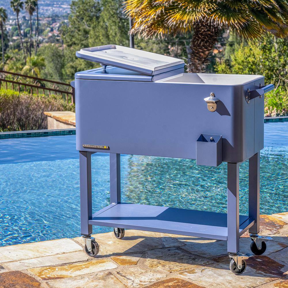 PERMASTEEL 80 qt. Azure Blue Outdoor Patio Cooler with Removable Basin ...