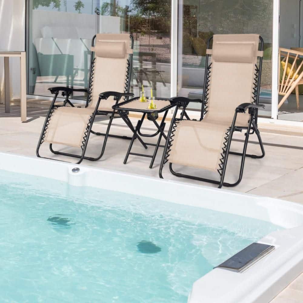 Clihome 3-Piece Folding Portable Zero Gravity Reclining Lounge Chairs ...