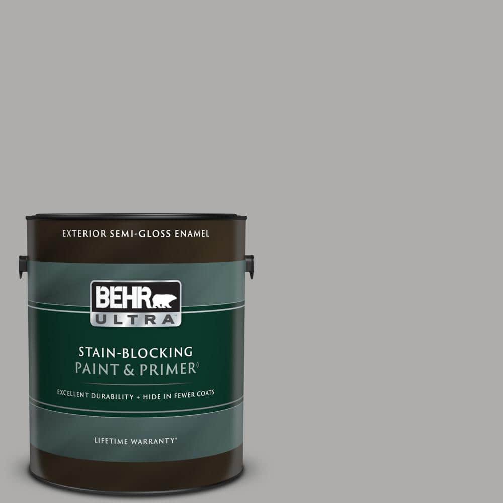 BEHR ULTRA 1 gal. #N520-3 Flannel Gray Semi-Gloss Enamel Exterior Paint ...
