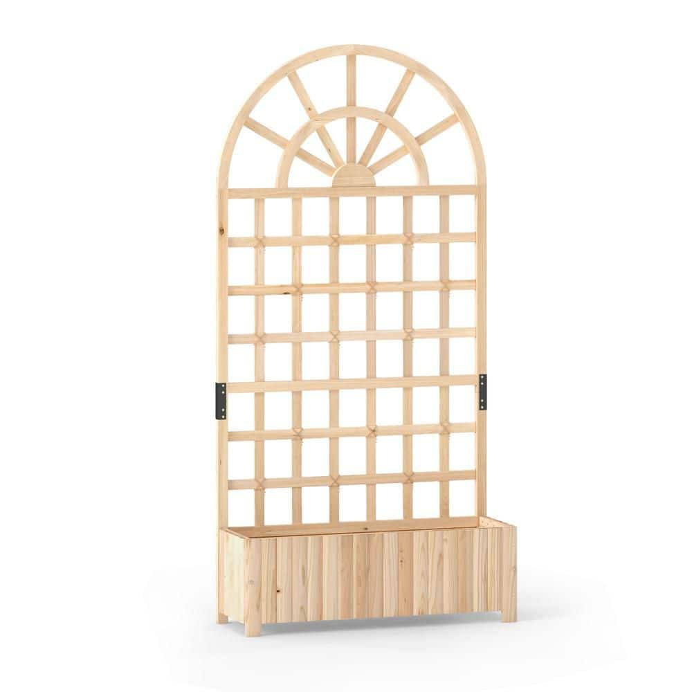 Costway 1 PCS 71" Wooden Raised Garden Bed with Trellis, Drainage Holes ...