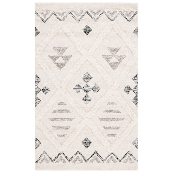 SAFAVIEH Casablanca 4 ft. x 6 ft. Ivory/Black Diamond Geometric High ...