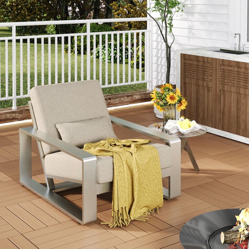 Harper & Bright Designs Silver Aluminum Outdoor and Indoor Lounge Chair ...
