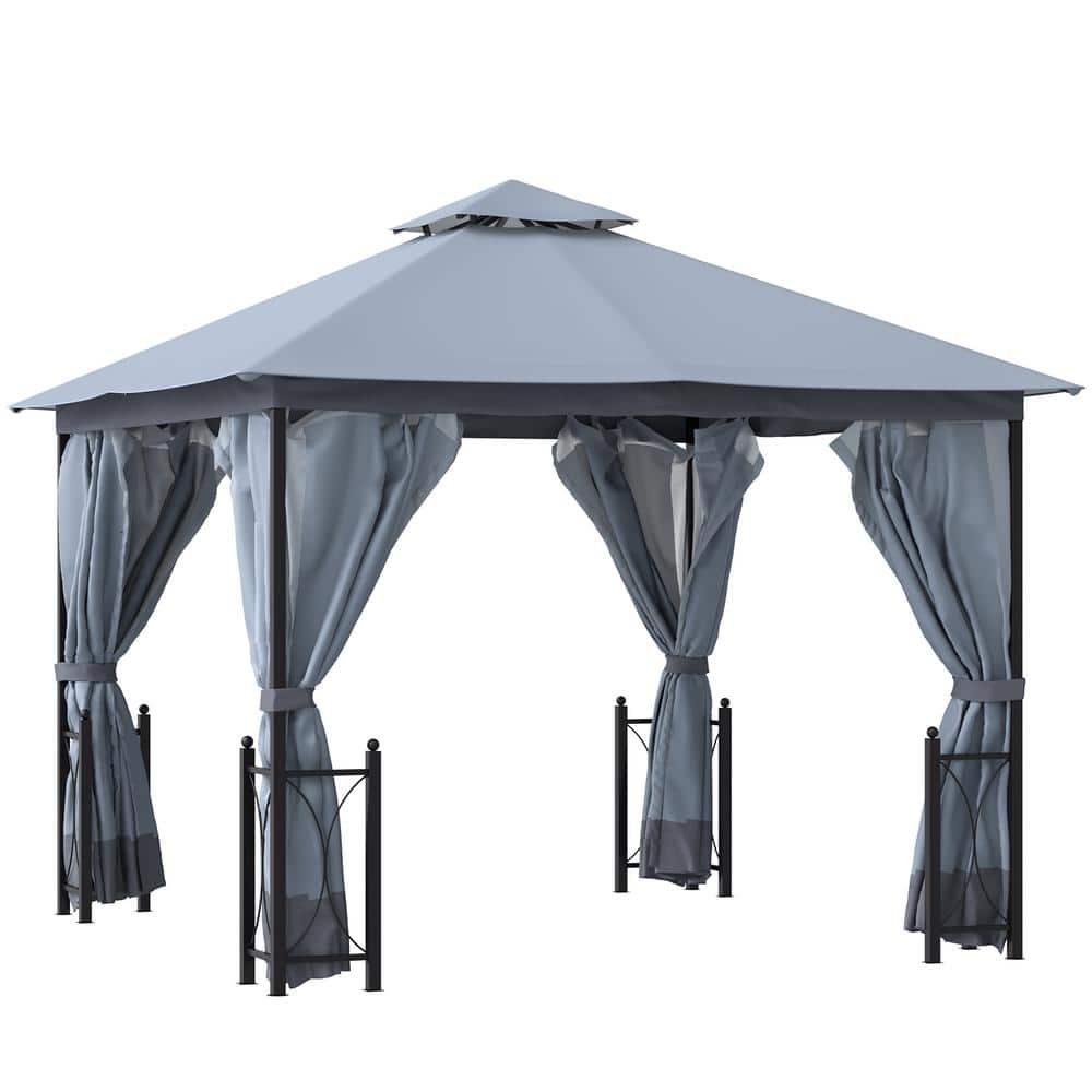 Outsunny 13 ft. x 11 ft. Patio Grey Gazebo Canopy Garden Tent Sun Shade ...