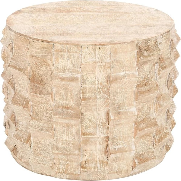 HOME IMPORTS EMPORIUM 17 in. Distressed White Round Wood End Table ...
