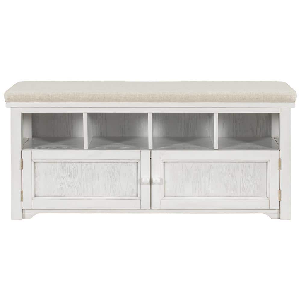 JASIWAY 18.9 in. H x 42 in. W White Wood Shoe Storage Bench Entryway ...