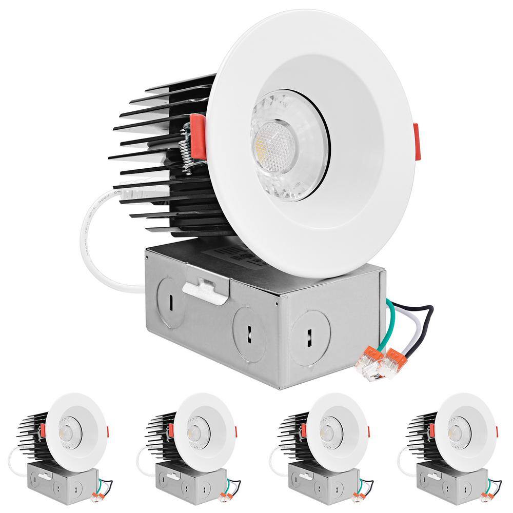 LUXRITE 3 in. LED Recessed Lights J-Box 5CCT 1000LM 15W Dimmable Energy ...