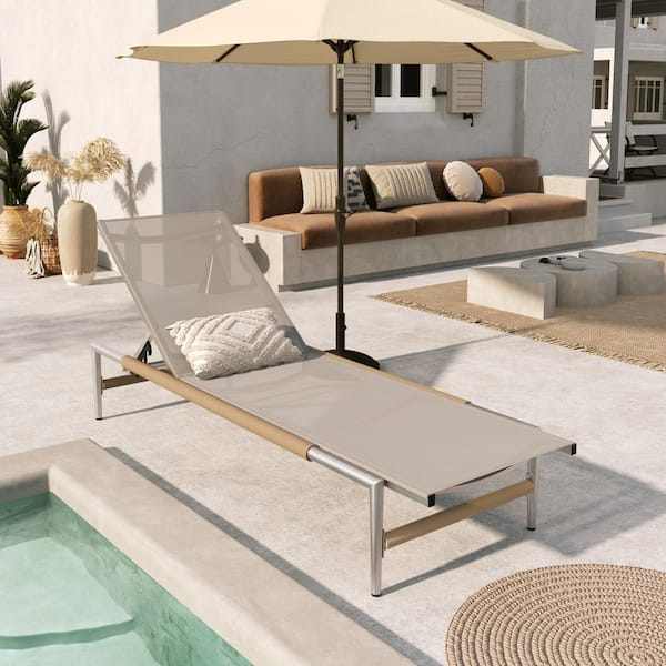 Metal Outdoor Patio Aluminun Chaise Lounge, Outdoor Mesh Seat in Silver ...