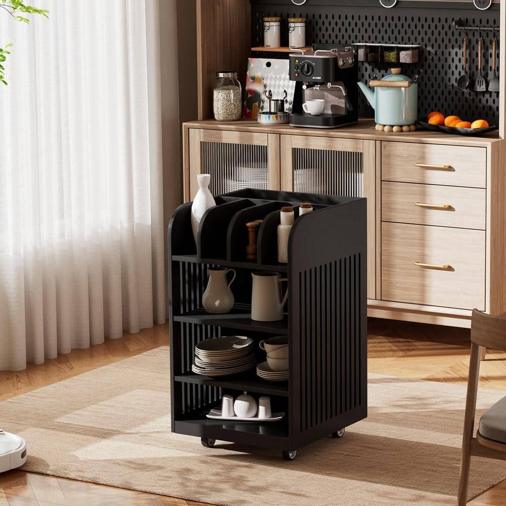 Tenleaf Black Wood 17.72 in. Kitchen Island Kitchen Cart Small Snack ...