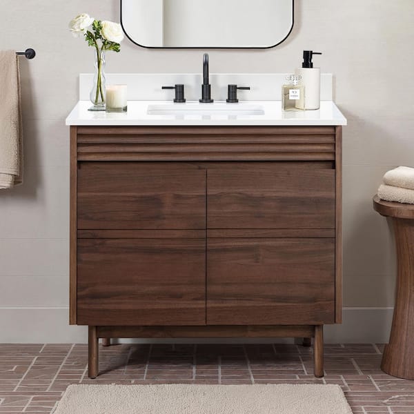 Avanity Carina 37 in. Single Sink Coffee Teak Bath Vanity with White ...