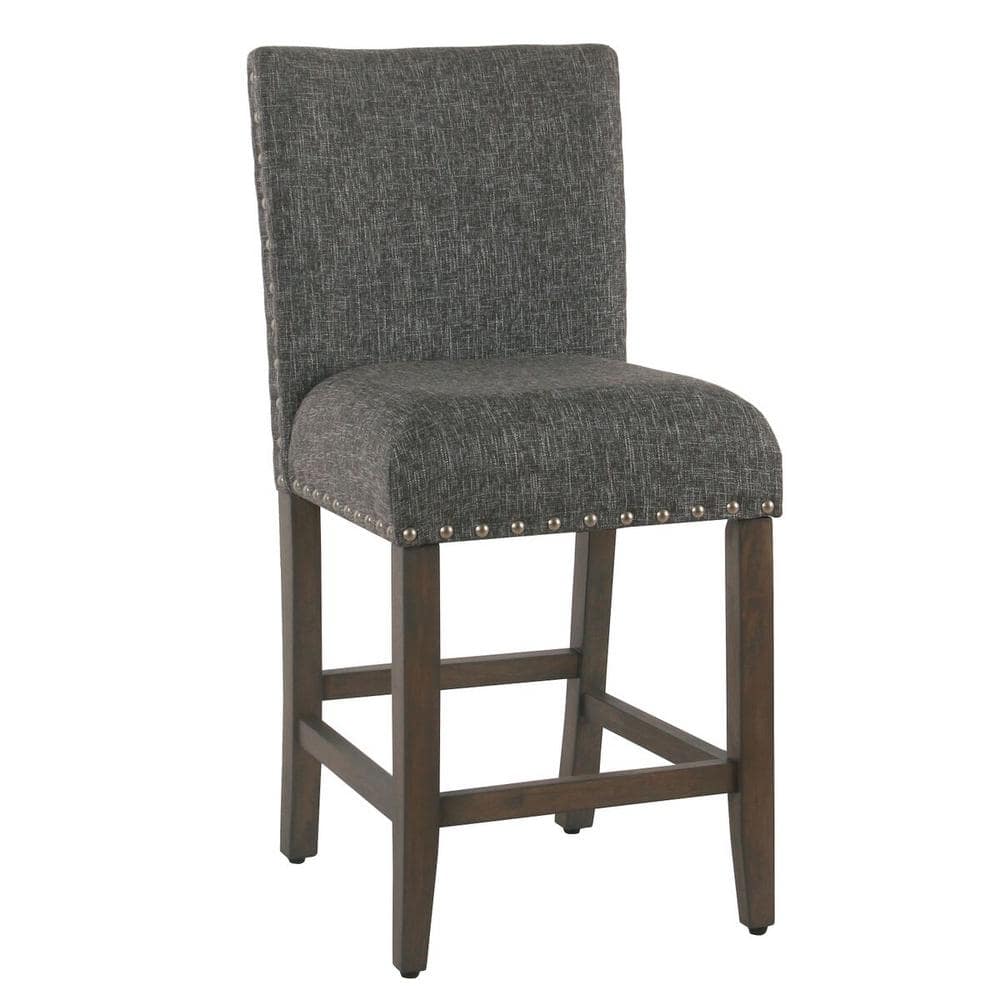 Homepop 25 in. Slate Gray High Back Wood Bar Stool Counter Stool with ...