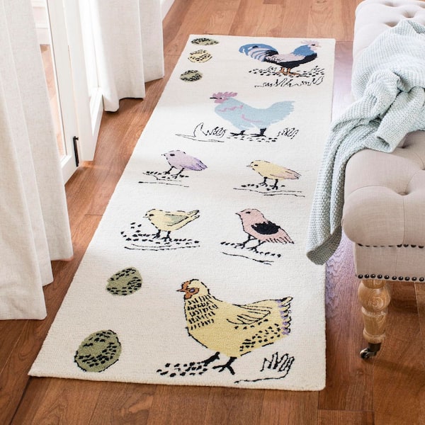 SAFAVIEH Novelty 2 ft. x 8 ft. Ivory/Blue Abstract Birds Runner Rug ...