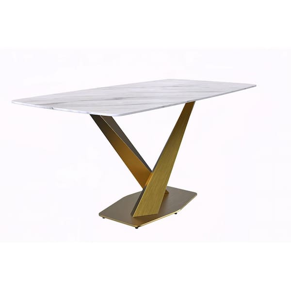Leisuremod Voren Modern White Stone Tabletop 71 in. Double Pedestal ...