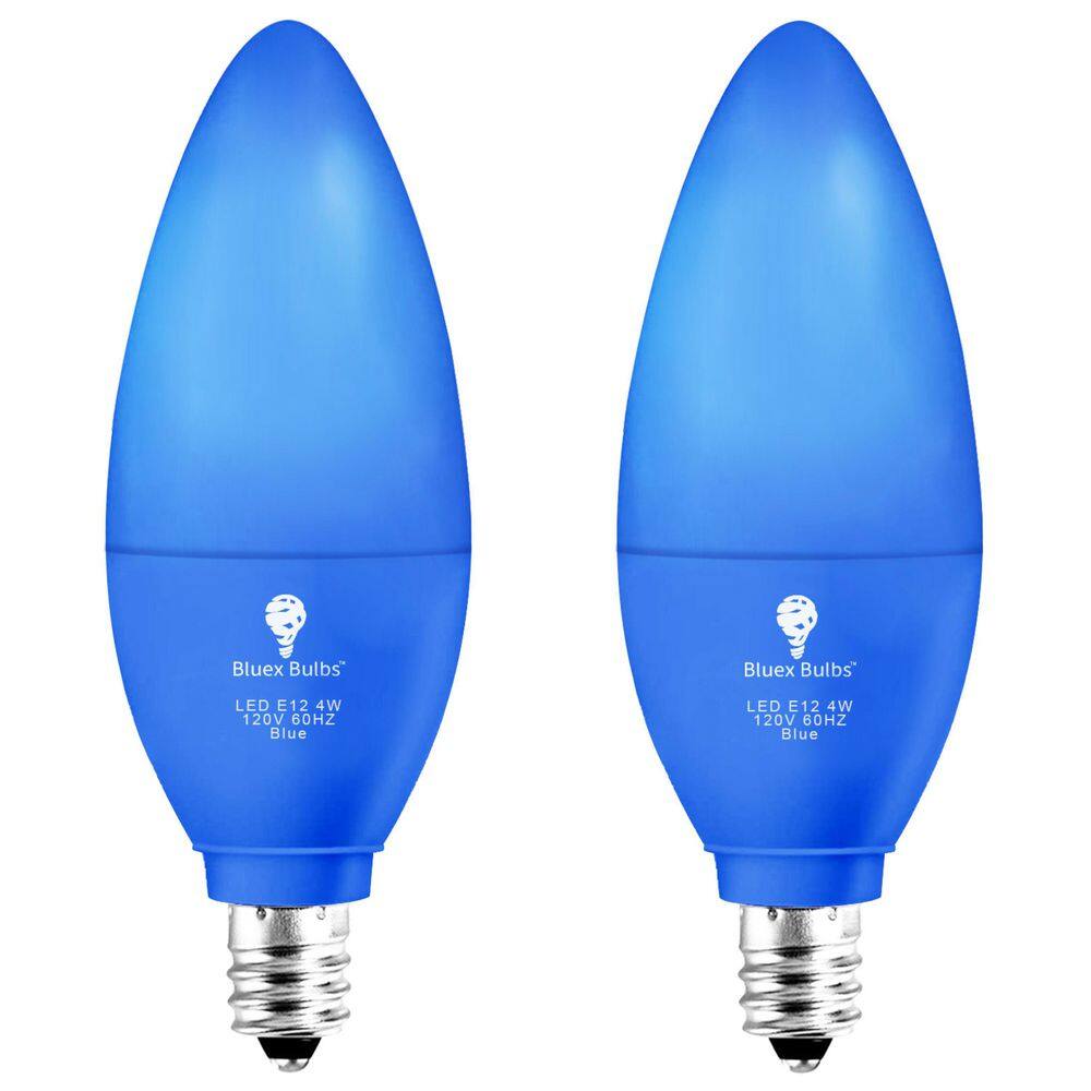 BLUEX BULBS 40-Watt Equivalent B11 Decorative LED Light Bulb in Blue (2-Pack) COLOR-BLUE-E12 ...
