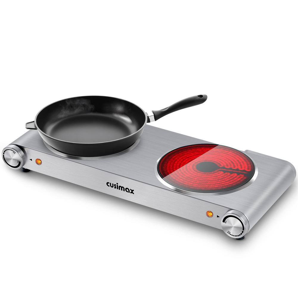 Elexnux 2-Burner 7.08 in.Silver Electric Hot Plate with Non-slip Rubber ...