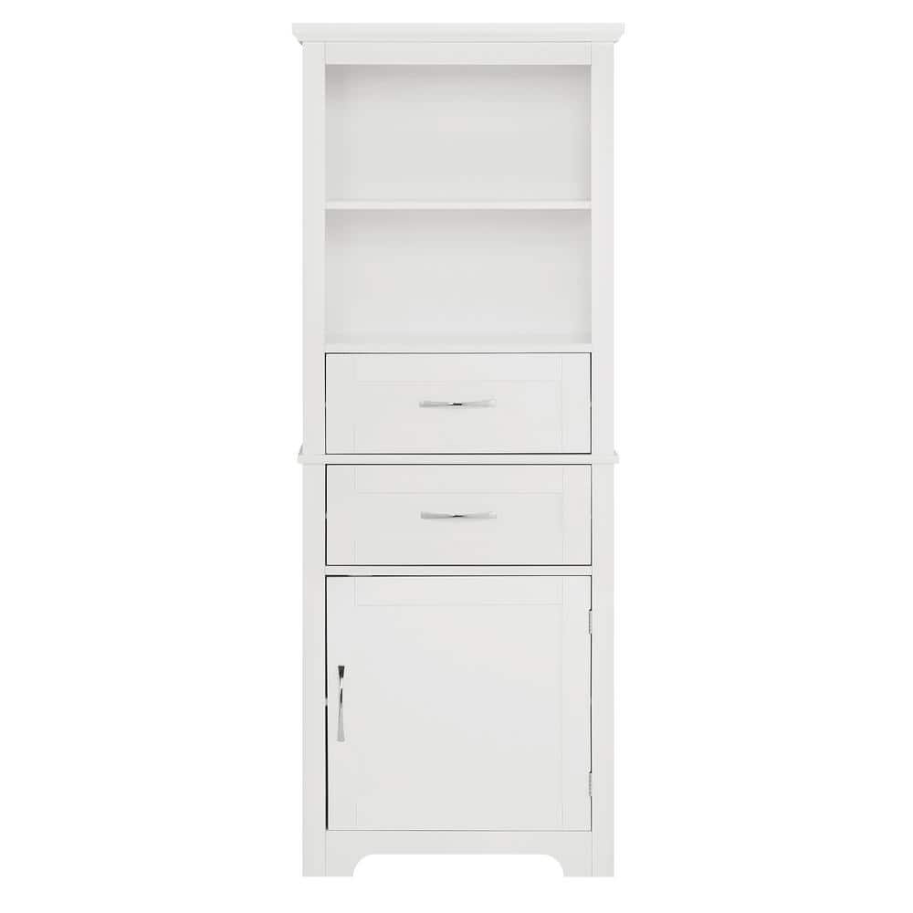 Tileon White Wood Storage Cupboard with 2 Drawers and Adjustable Shelf ...