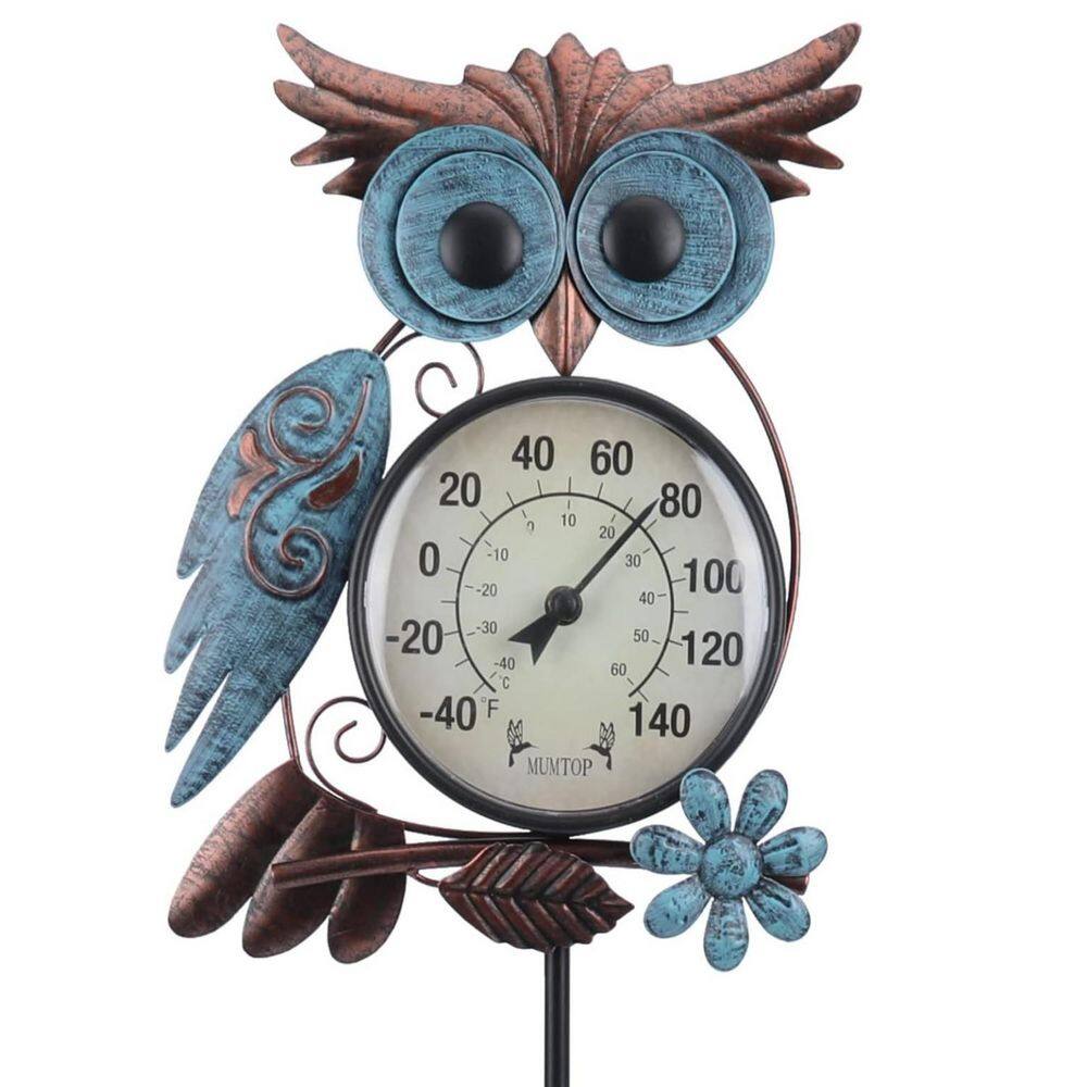 Outdoor Thermometer, 42 in. Metal Owl Garden Stake Outside Wall ...