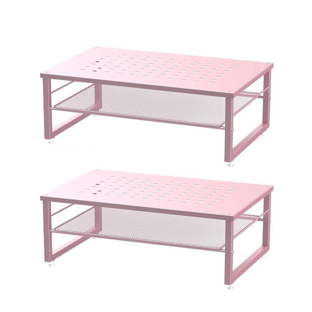 Pink 15.5 in. x 5.5 in. Metal Modern Desk Organizers with Storage Shelf ...