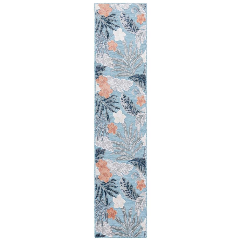 SAFAVIEH Cabana Blue/Gray 2 ft. x 9 ft. High-Low Leaf Floral Indoor ...