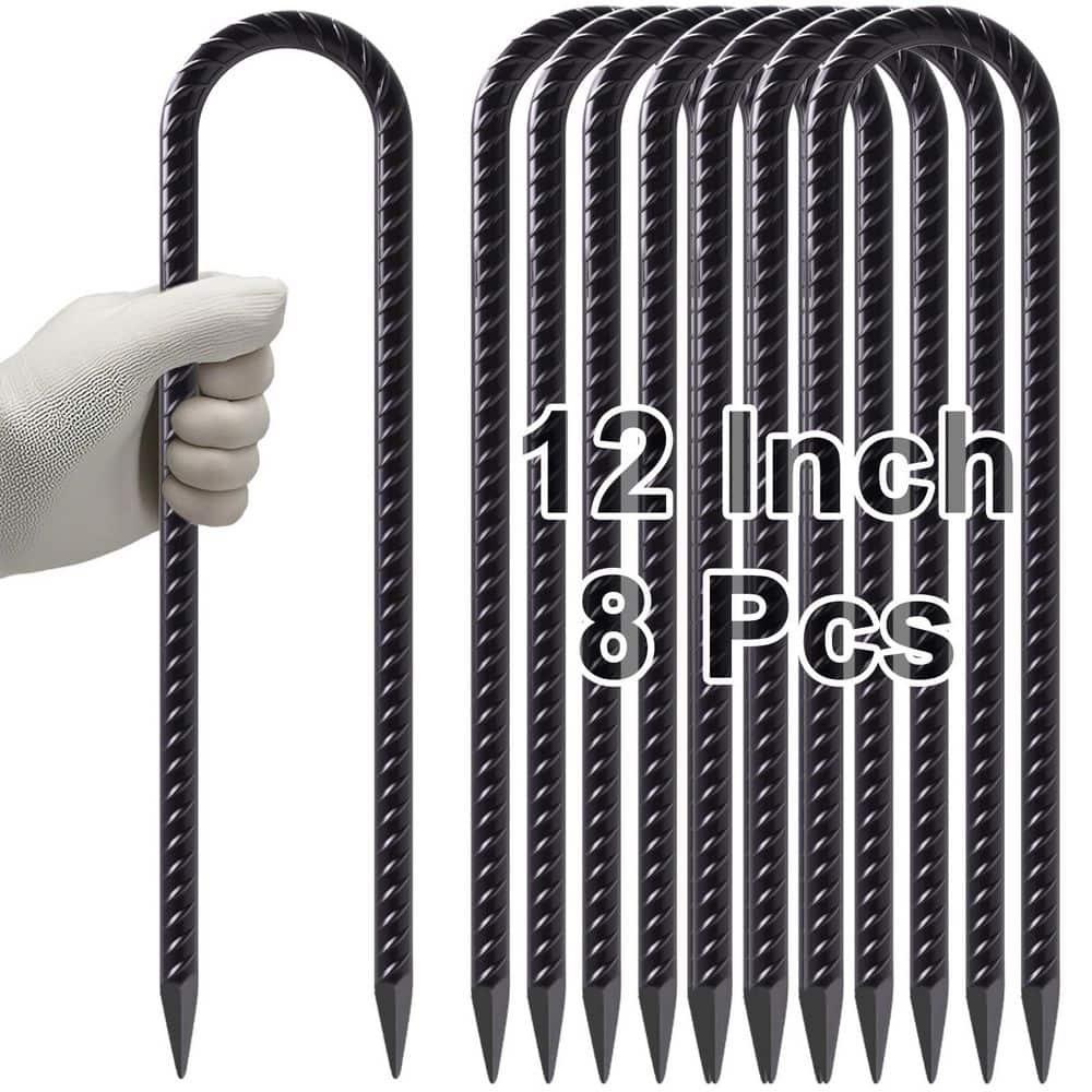 Laybus 5/16 in. x 12 in. Black Heavy Duty Rebar Stake, U Metal Spike ...