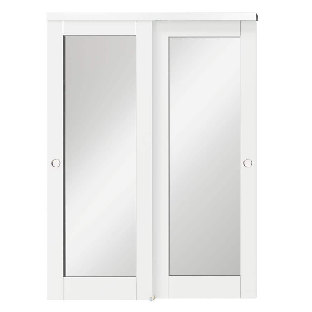 TENONER 60 in. x 80 in. White, Solid Core, MDF, Painted Double 1-Lite 2 ...
