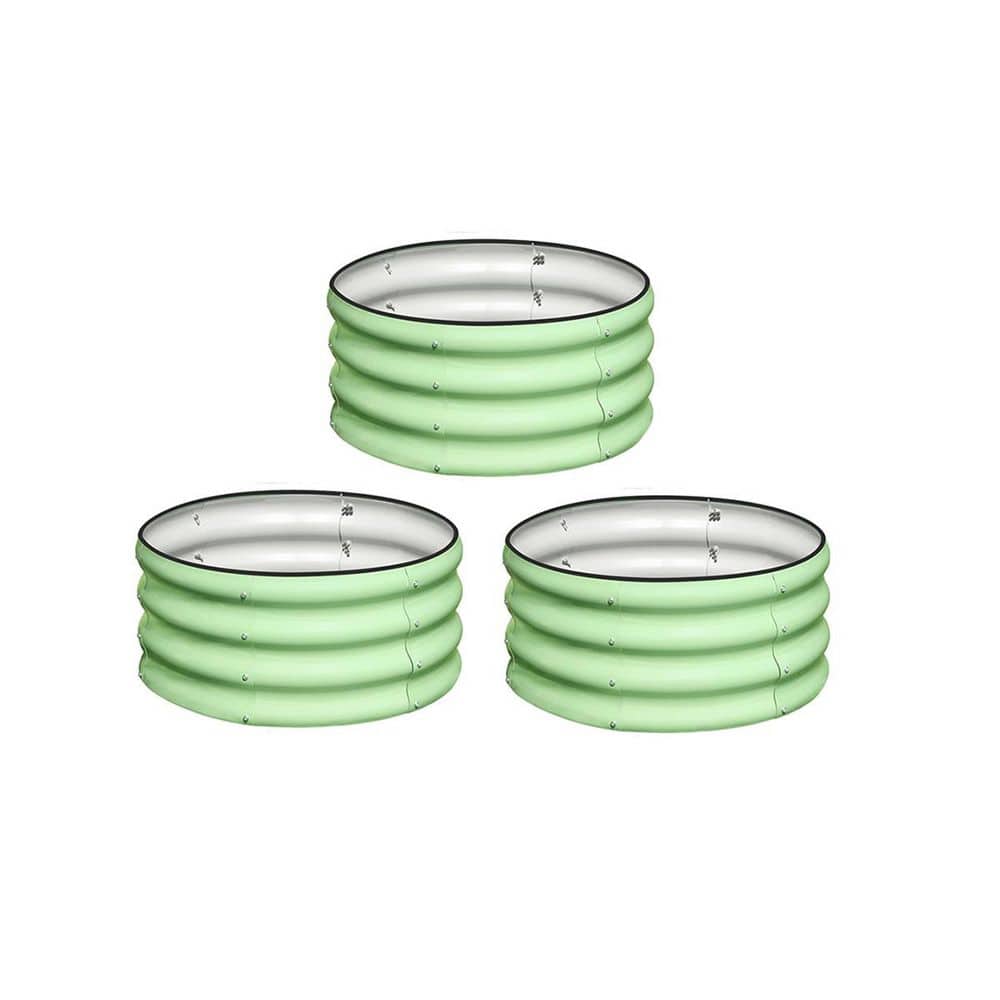 2 ft. Green Round Galvanized Raised Garden Bed Kit Outdoor, Metal ...