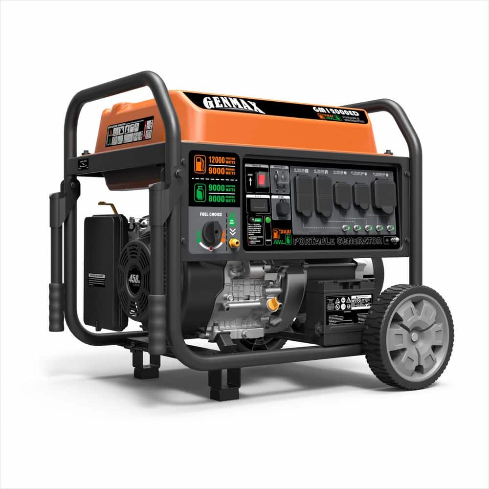 GENMAX 12,000/9000-Watt Electric Start Dual Fuel Gas Propane Powered ...