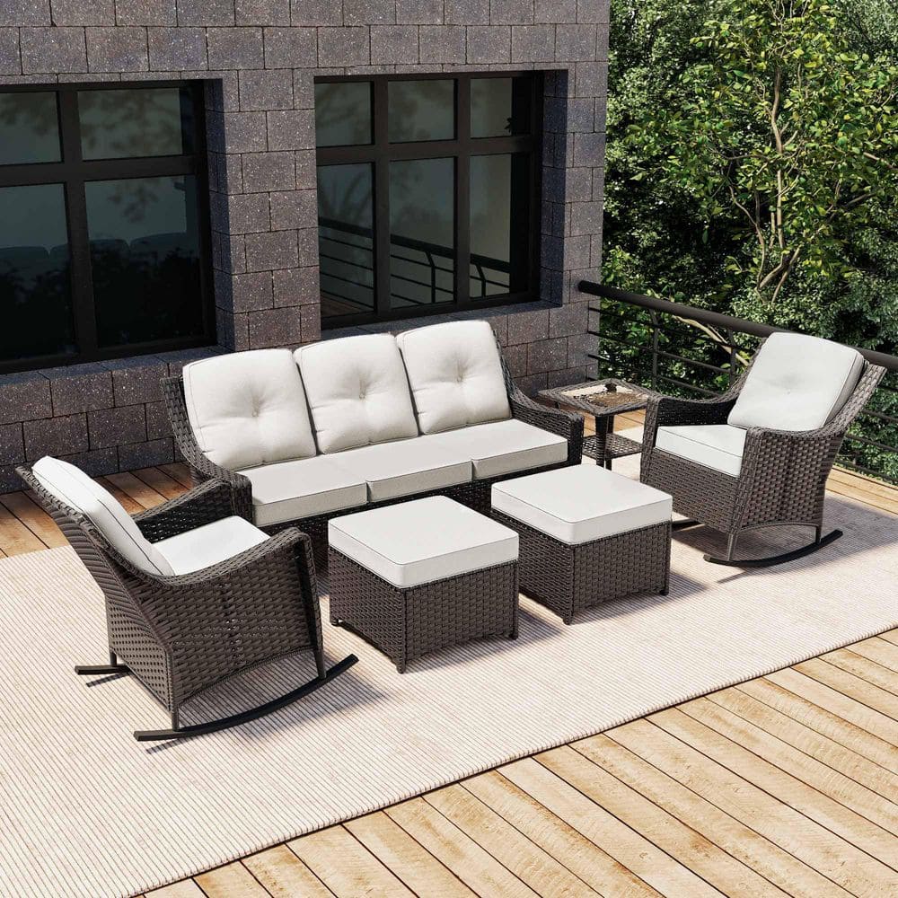 LATTOY 6-Piece Wicker Outdoor Pation Conversation Sofa Set Chaise ...
