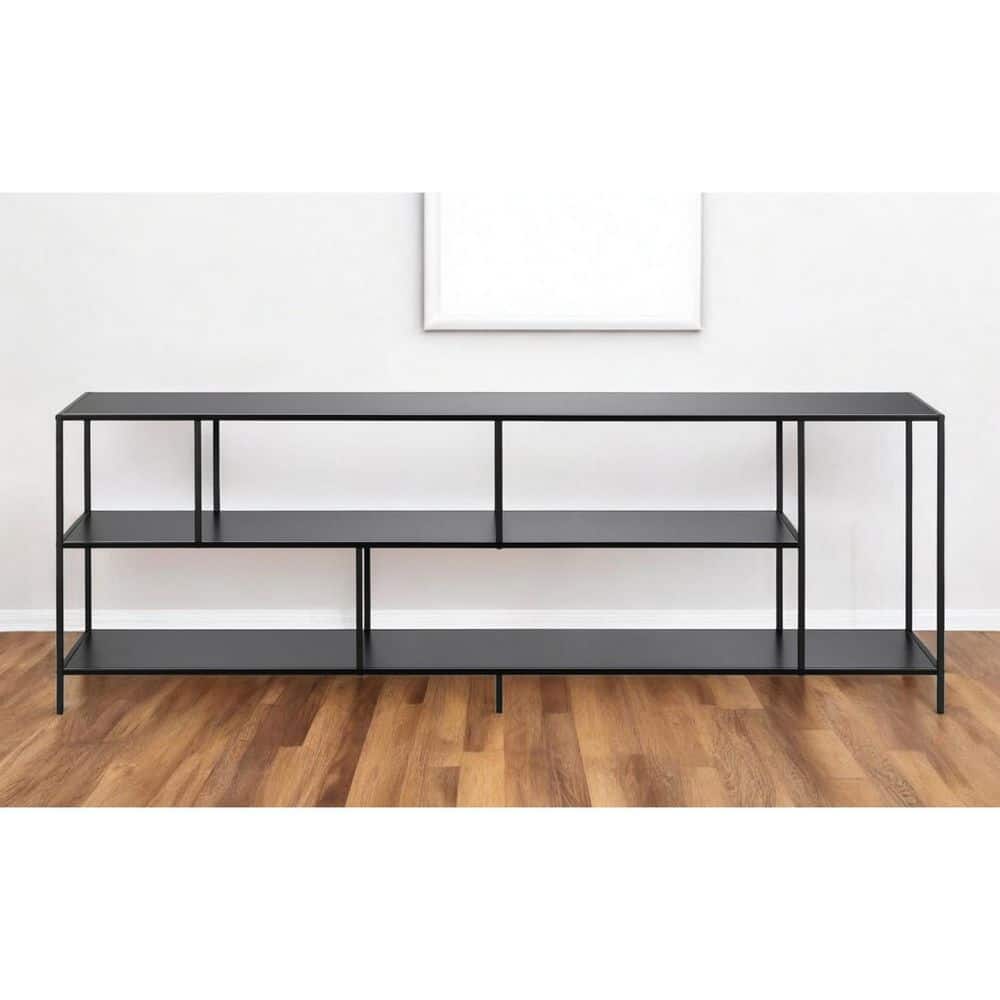 HomeRoots Black TV Stand Fits TV's up to 75 in. with Shelves;Storage ...
