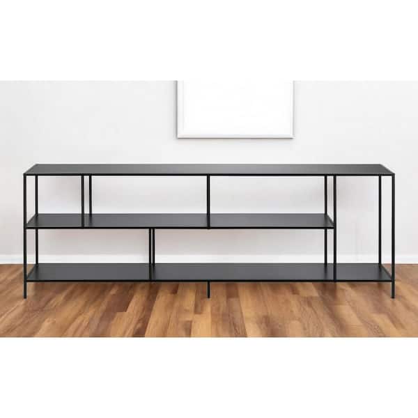 HomeRoots Black TV Stand Fits TV's up to 75 in. with Shelves;Storage ...