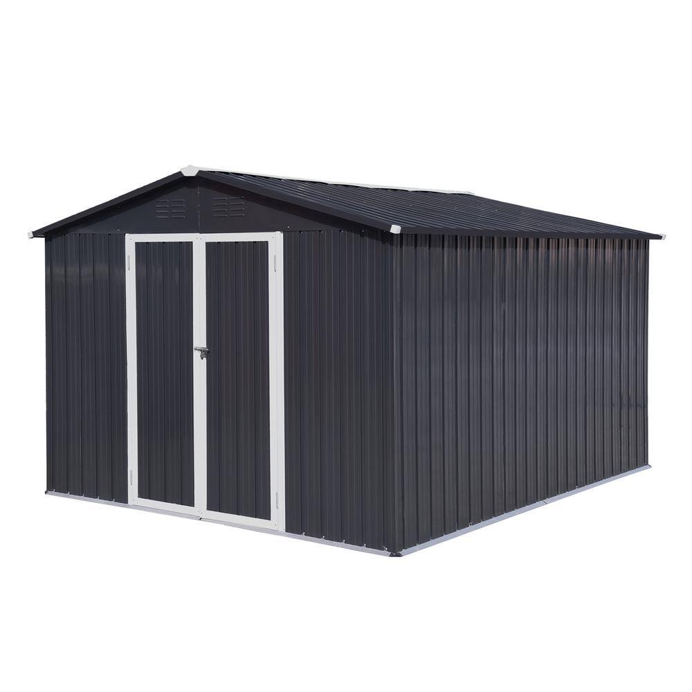 Boosicavelly 10 ft. W x 12 ft. D Dark Gray Metal Shed with Double Door ...