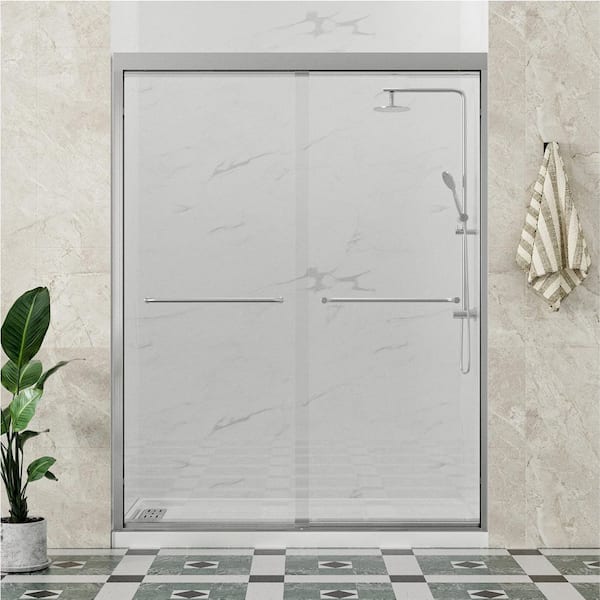 AZUPIN Zena 56 in. to 60 in. W x 60 in. H Double Sliding Framed Shower ...