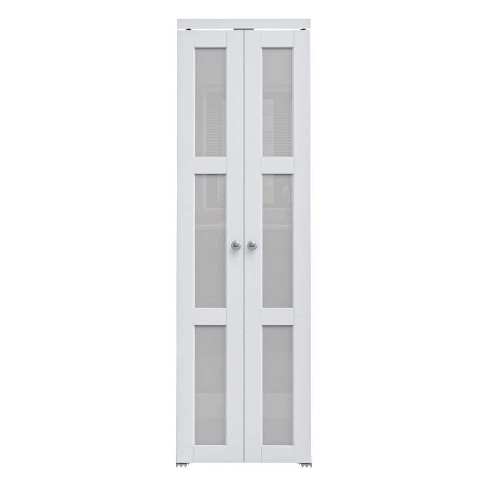 ARK DESIGN 24 in. x 80 in. 3-Lite Tempered Frosted Glass Solid Core ...