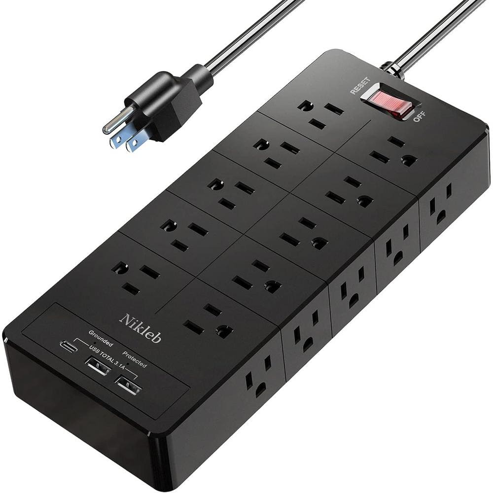 6 ft.. Heavy Duty Surge Protector Power Strip Extension Cord with 20 AC ...