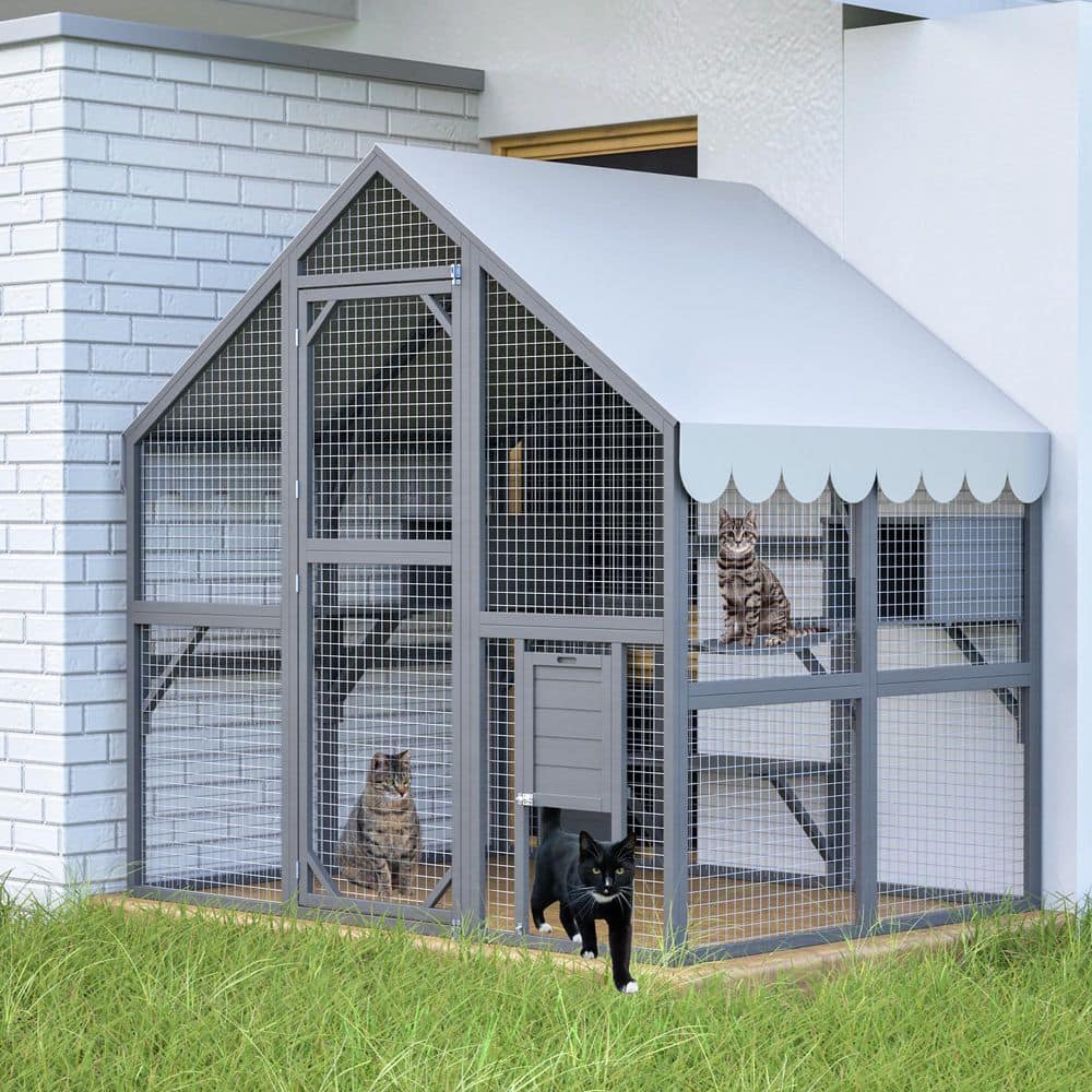 Thanaddo Outdoor Large Wooden Walk-in Cat House Cat Run Enclosure Cat ...