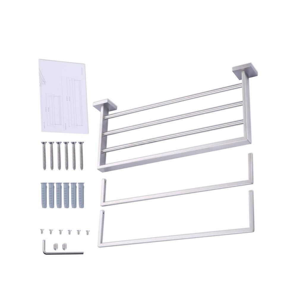ARCORA 20 in. Square Single Towel Rack Holders Wall Mounted in Brushed ...
