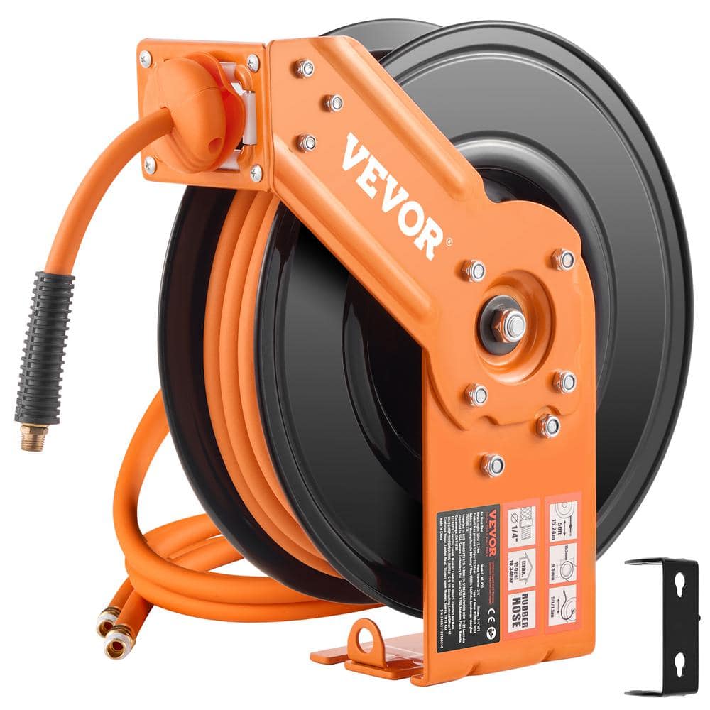VEVOR Retractable Air Hose Reel, 3/8 in. x 50 ft. Rubber Air Hose Max 300PSI, Air Compressor ...