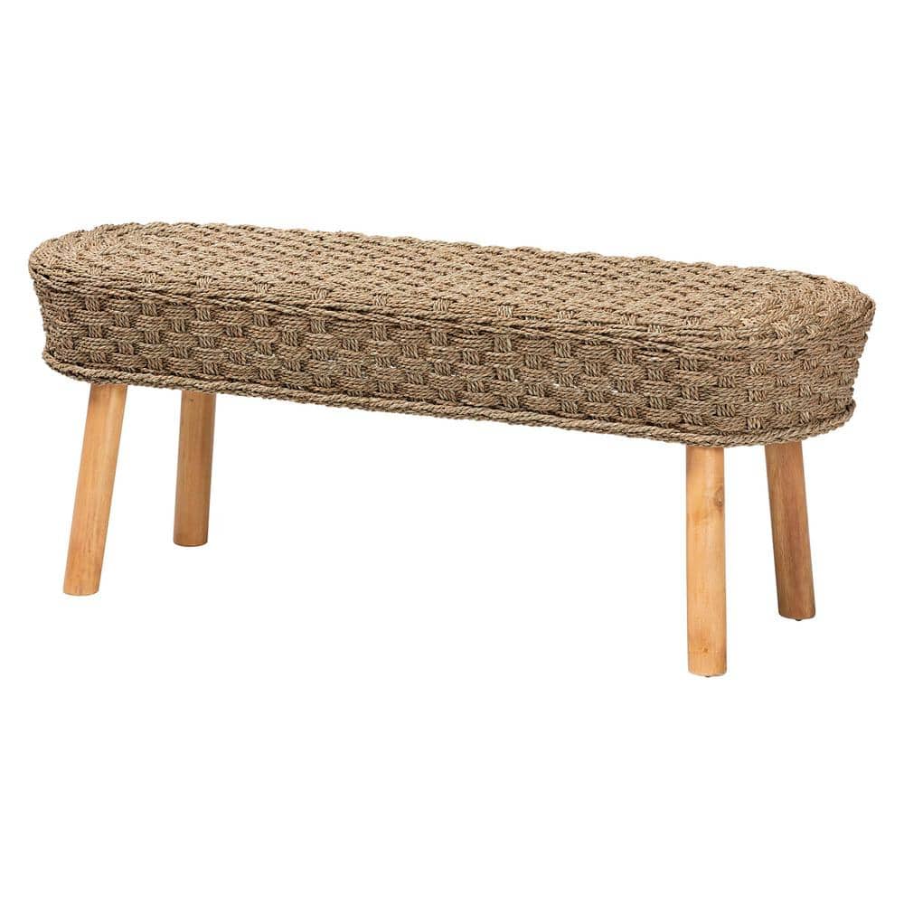 bali & pari Denver Natural Brown Seagrass Dining Bench 45.3 in. 243 ...