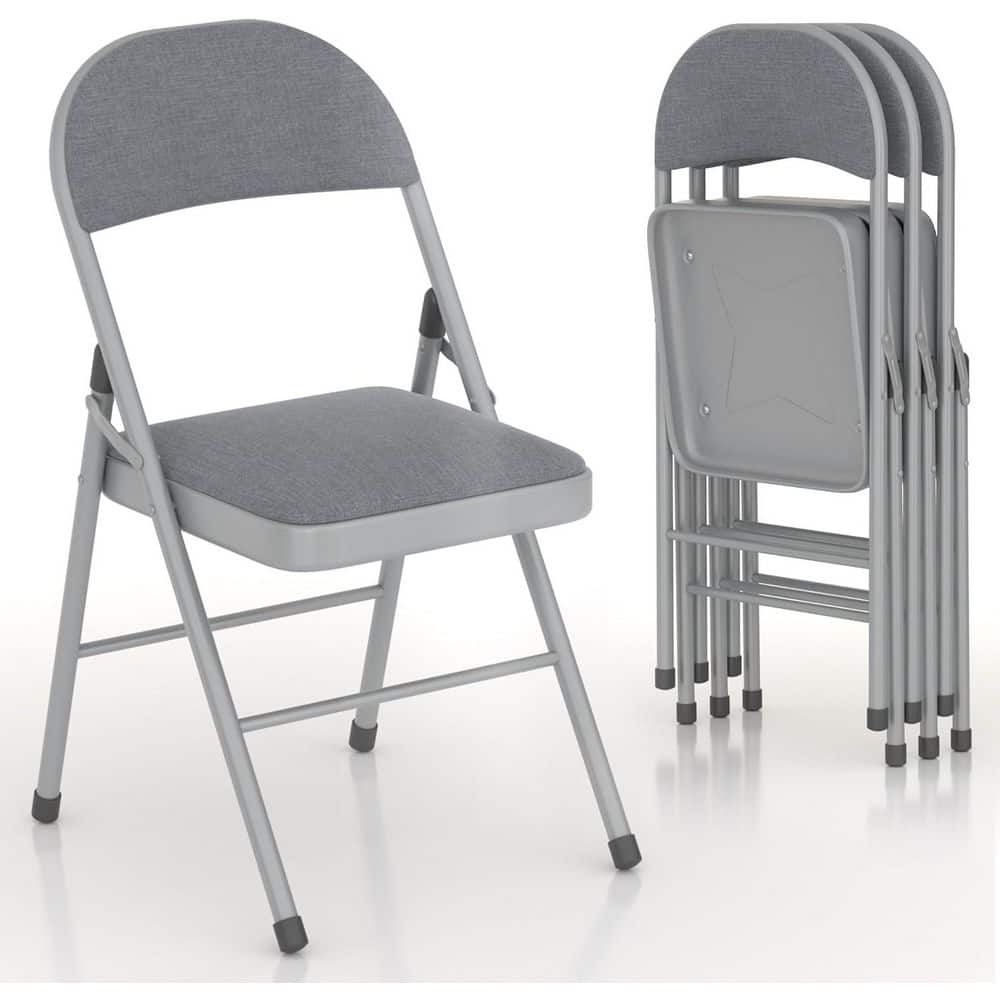 VECELO 4-Pack Folding Chairs, Portable Metal with Padded Fabric Seat ...