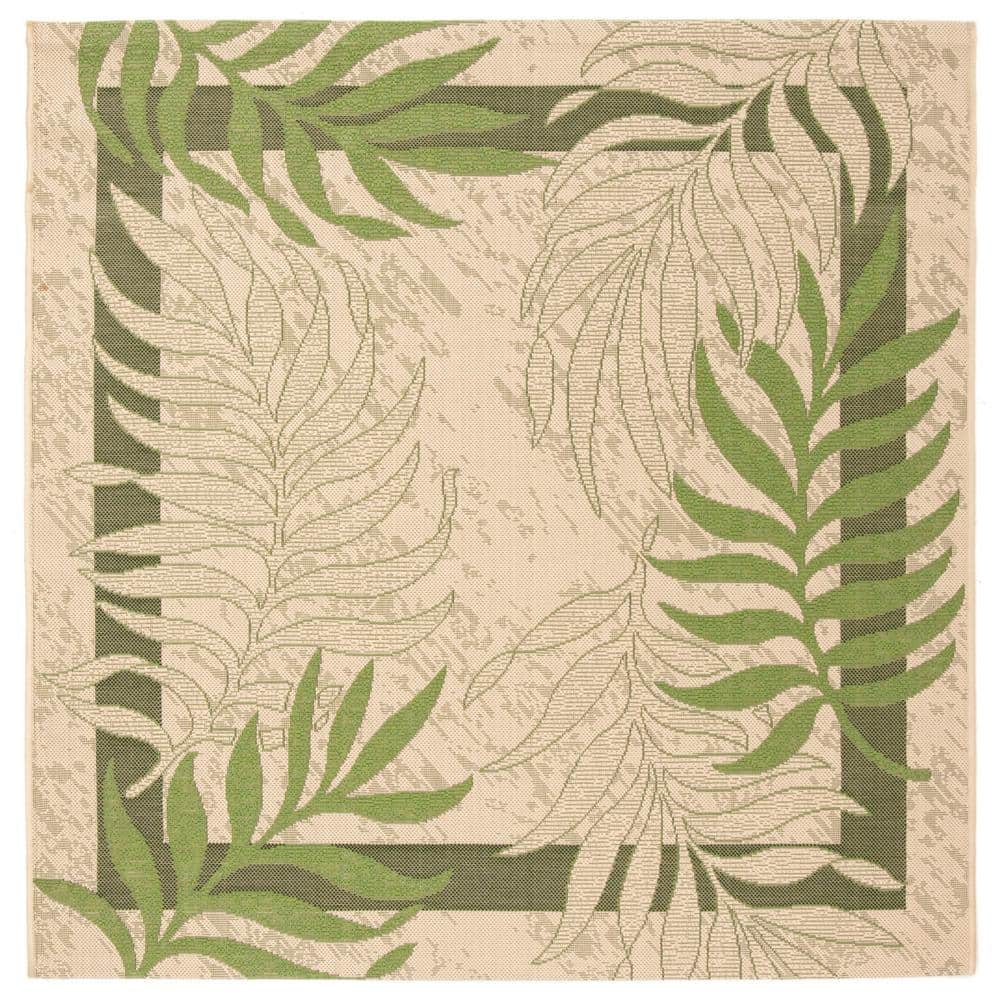 SAFAVIEH Courtyard Cream/Green 5 ft. x 5 ft. Square Border Indoor ...