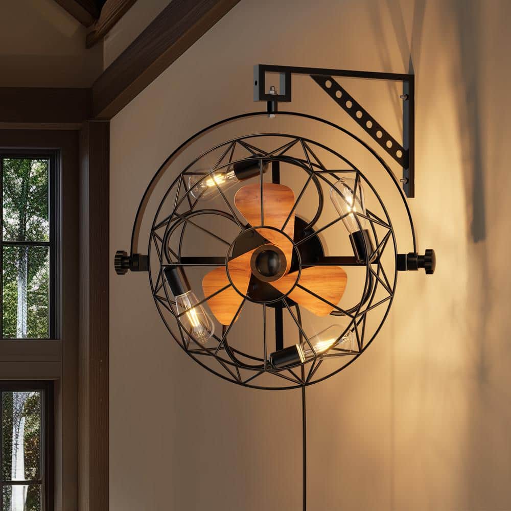 ANTOINE 20 in. Indoor Black Low Profile Caged Ceiling Fan with Light ...