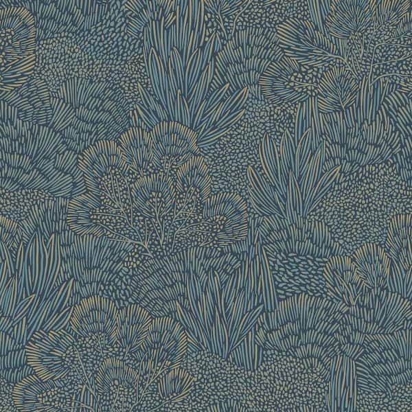 Veer Decor Samba Botanica Blue and Gold Wallpaper Sample 8251-AG5-S ...