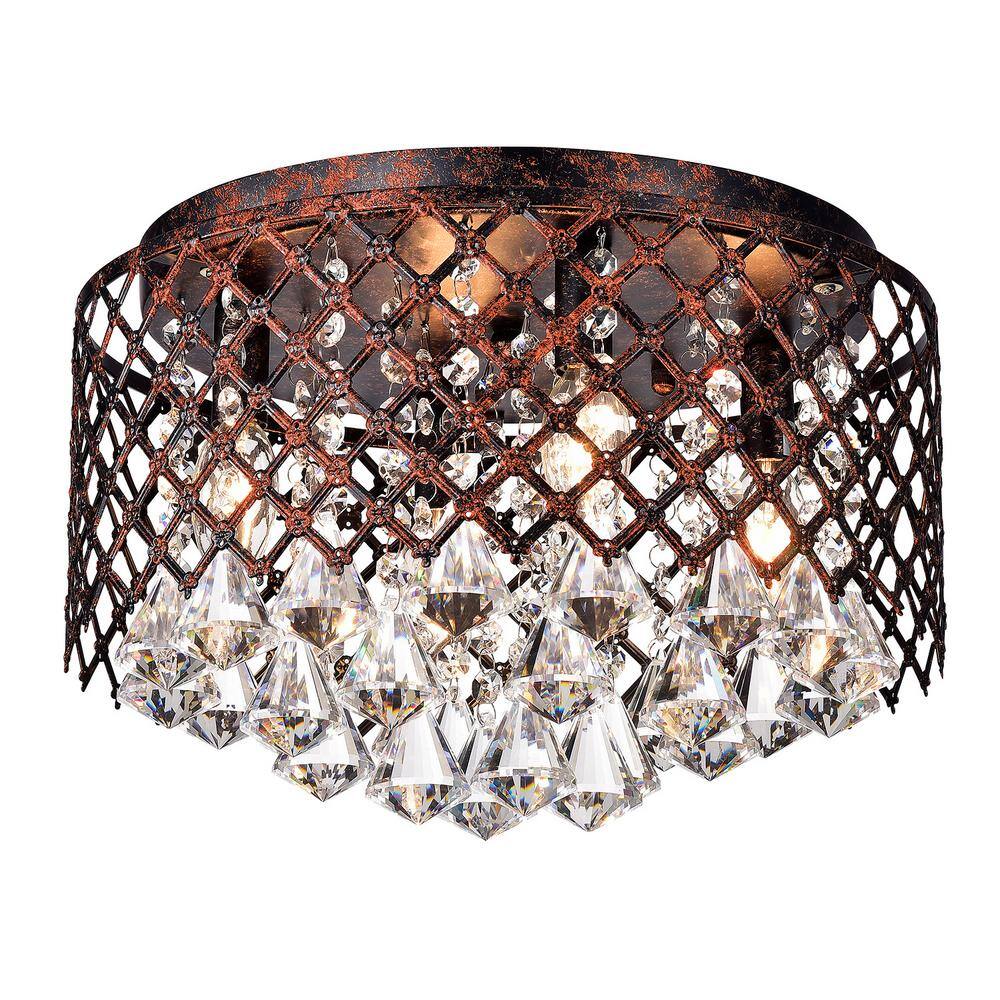 Edvivi 13.5 in. 4-Lights Antique Red Copper Finish Flush Mount Ceiling ...