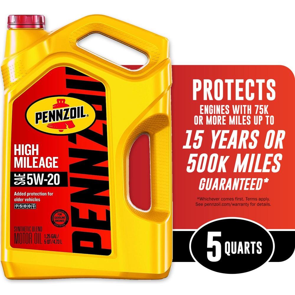 Pennzoil High Mileage SAE 5W-20 Synthetic Blend Motor Oil 5 Qt ...