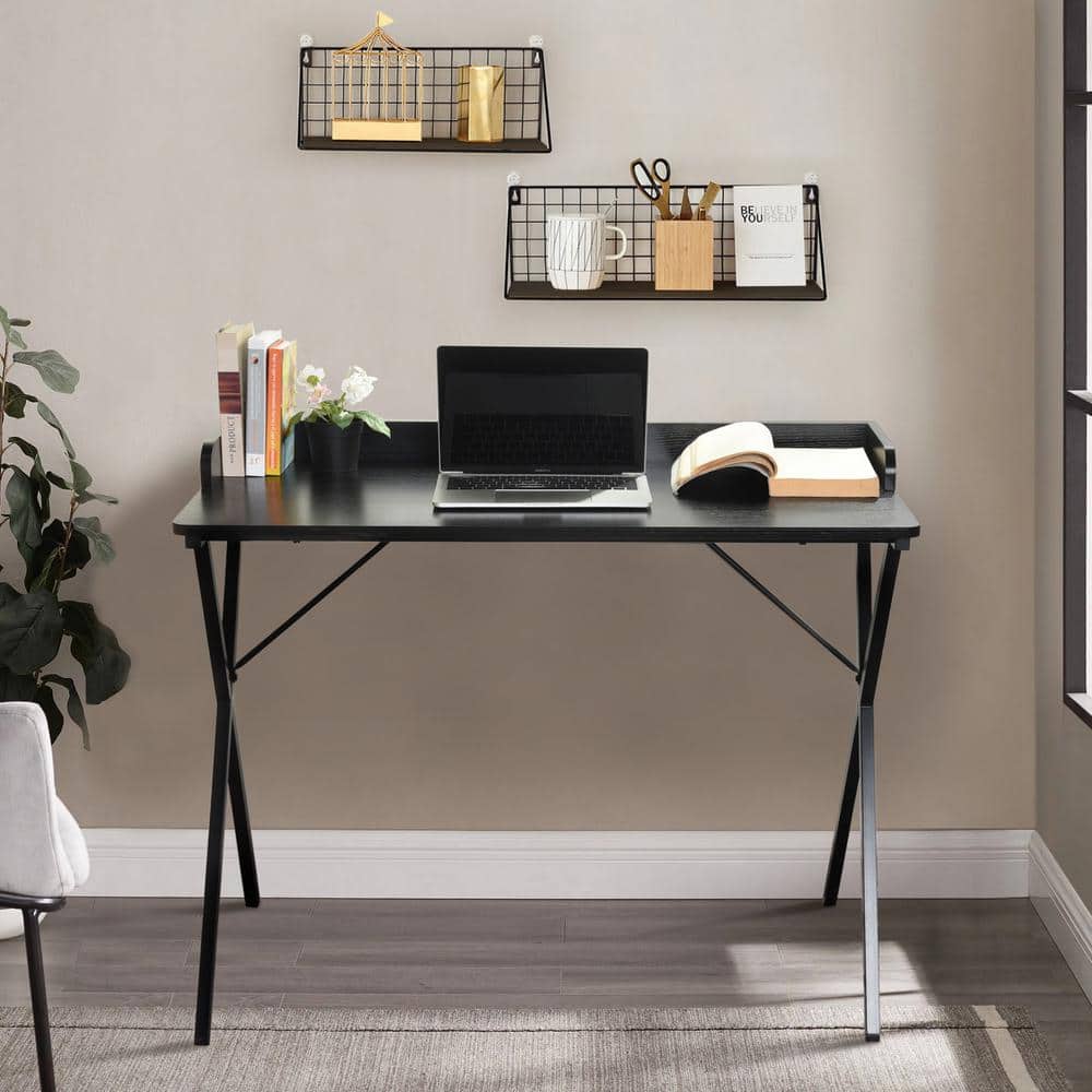Homy Casa Ava 39.4 in. Rectangular Matte Black MDF Top Wring Computer ...