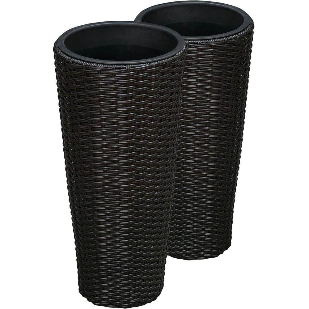 ELSTRAND EVOKE LLC Noah Round Wicker Tall Planters 2-Pack Black- All ...