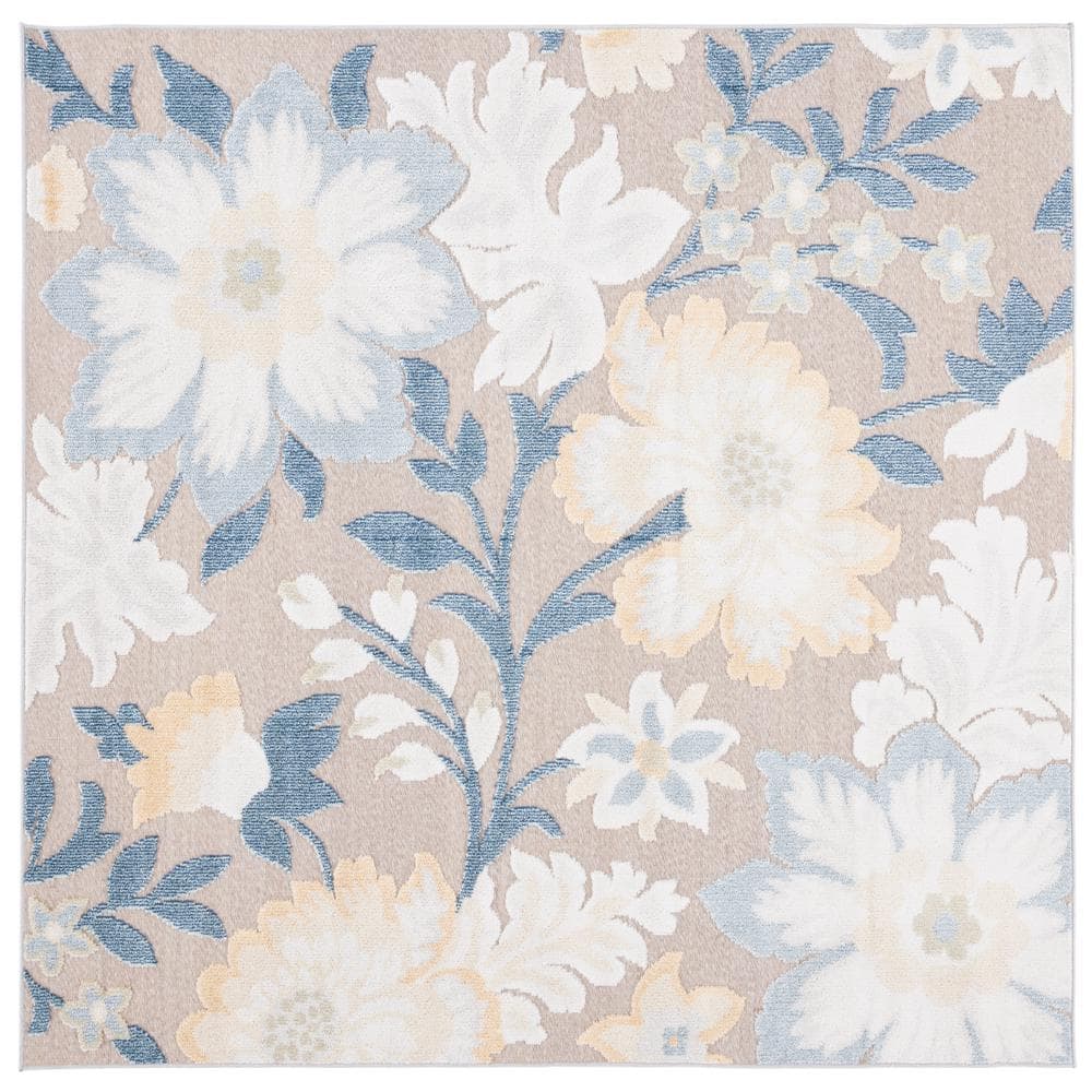 SAFAVIEH Sarasota Navy/Brown 7 ft. x 7 ft. Floral Square Area Rug ...