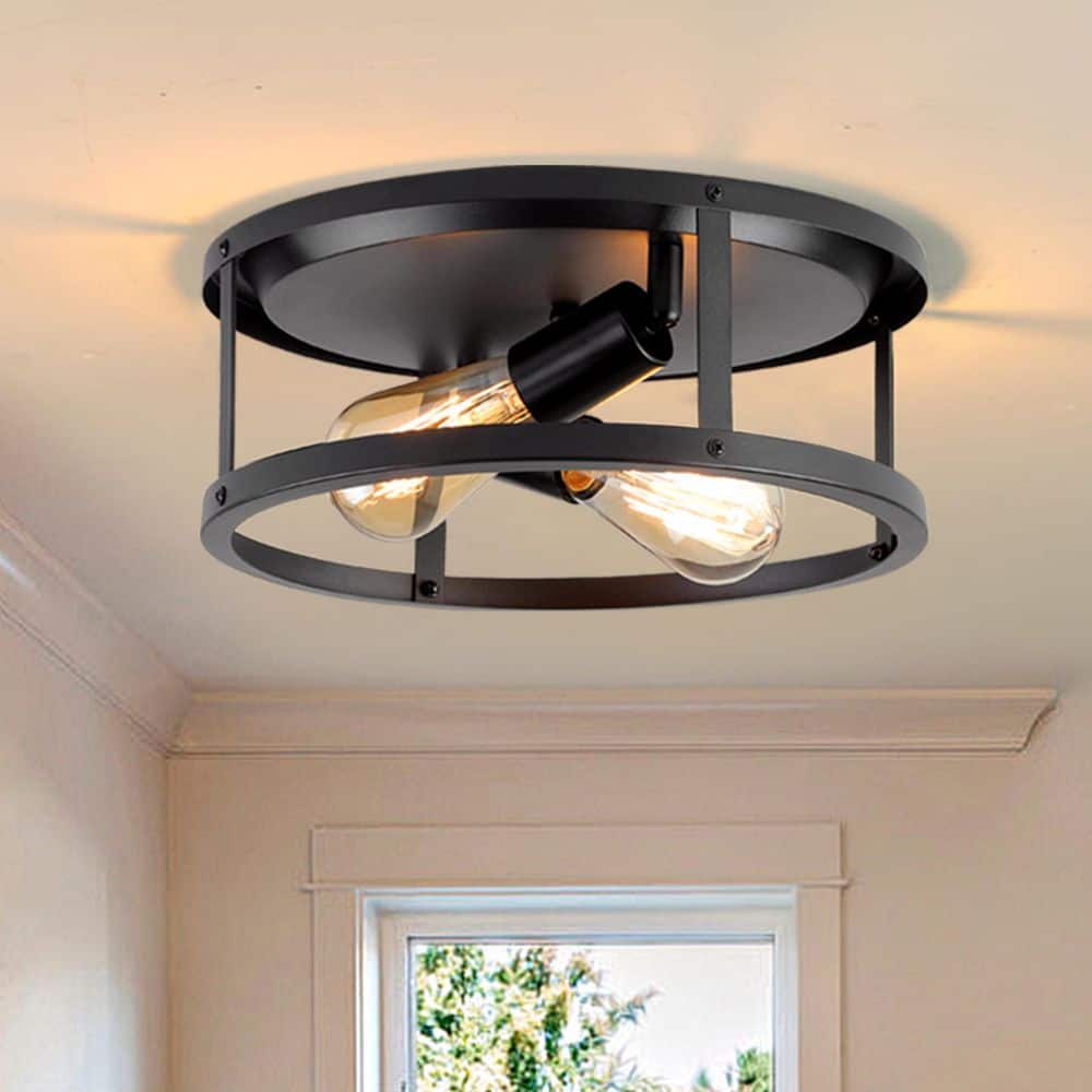 Reviews for GMGSROM 12.7 in. 2-lights Matte Black Flush Mount Ceiling ...